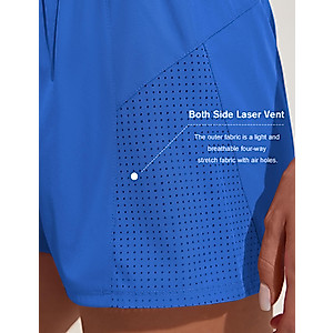 PINSPARK Womens High Waisted Running Shorts Soft Liner 4'' Dolphin Quick Dry Athletic Gym Track Workout Shorts with Pockets Royal Blue L