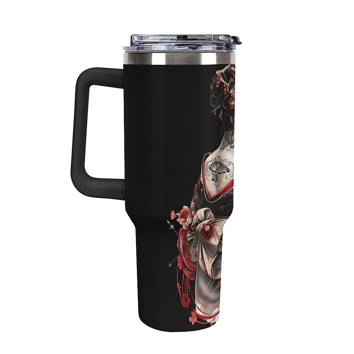 Japanese Geisha Tattoo 40 Oz Tumbler with Handle And Straw Lid Insulated Travel Coffee Mug Large Capacity Car Cup