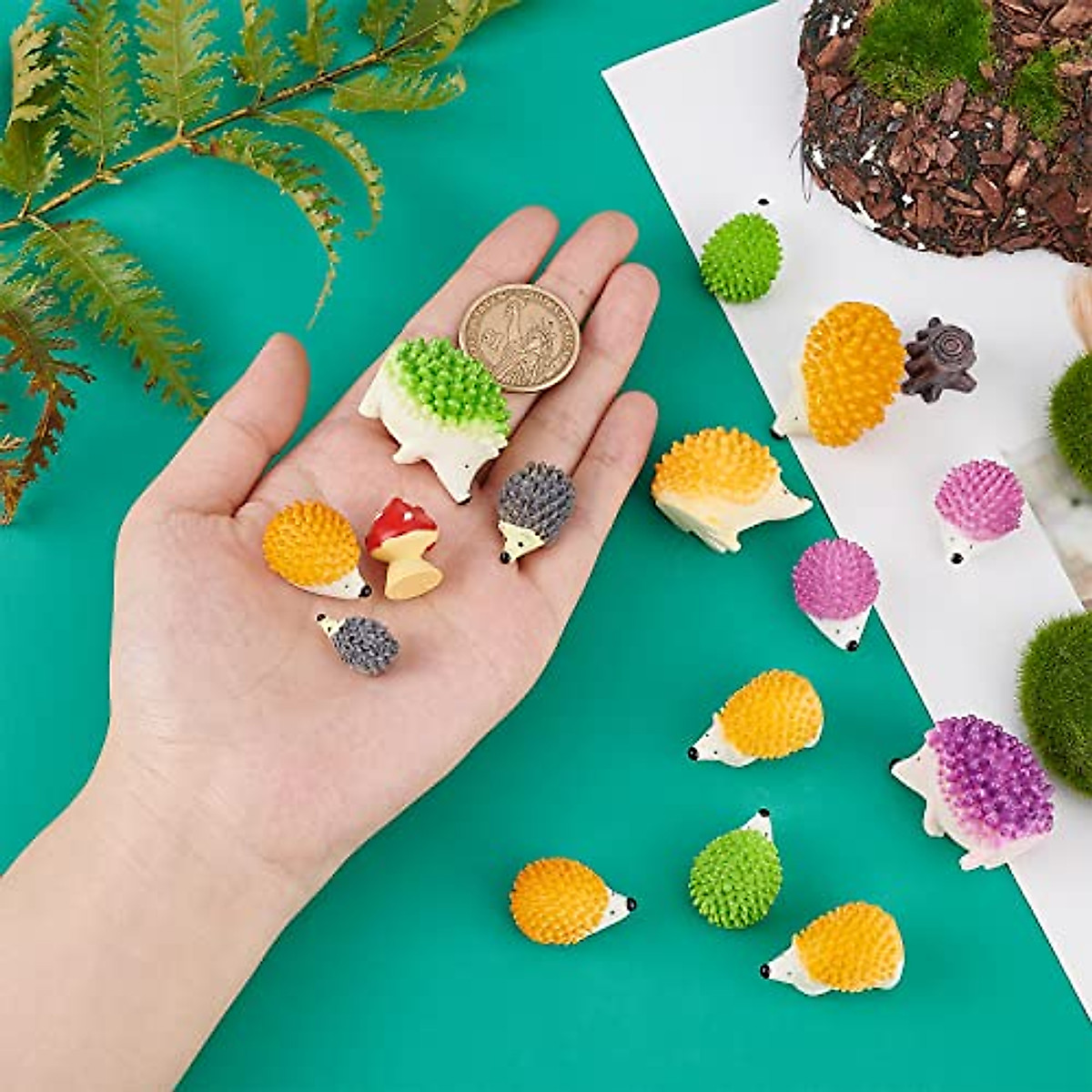 SUPERFINDINGS 22Pcs Hedgehog Shape Resin Animal Model Ornaments Miniature Fairy Garden Accessories 25x18mm Hedgehog Mushroom Set Miniature Figurines for Fleshy Bonsai Outdoor Garden Decoration