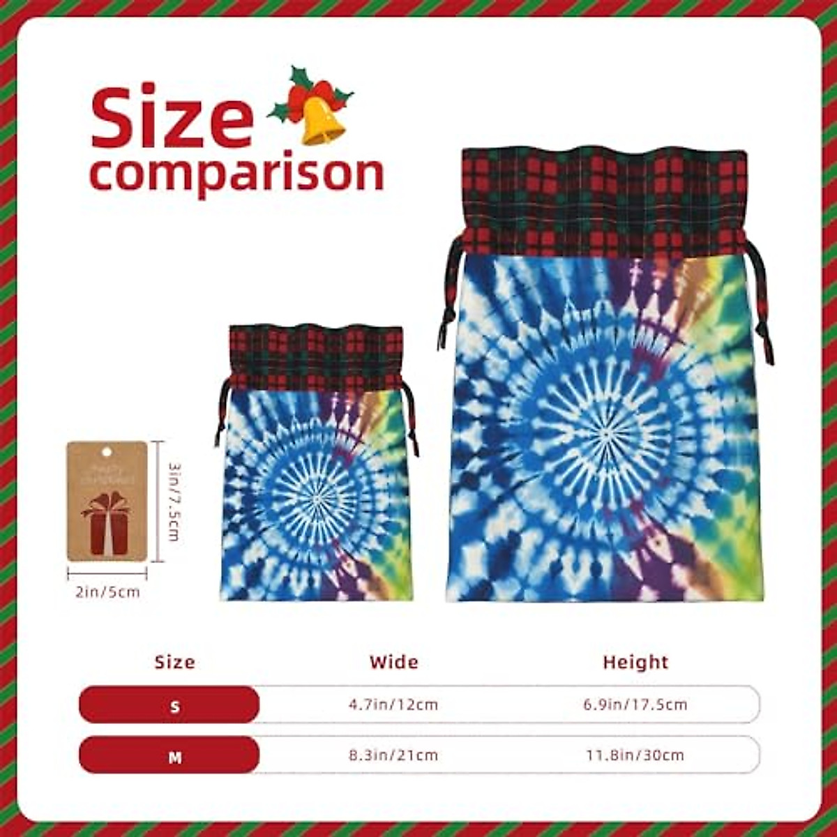 Christmas Gift Bags with Drawstring Burlap Gift Bags Abstract Tie Dye Christmas Linen Bags for Xmas Party Candy Bags with Cards Xmas Reusable Wrapping Bags Christmas Linen Treat Bags for Holiday