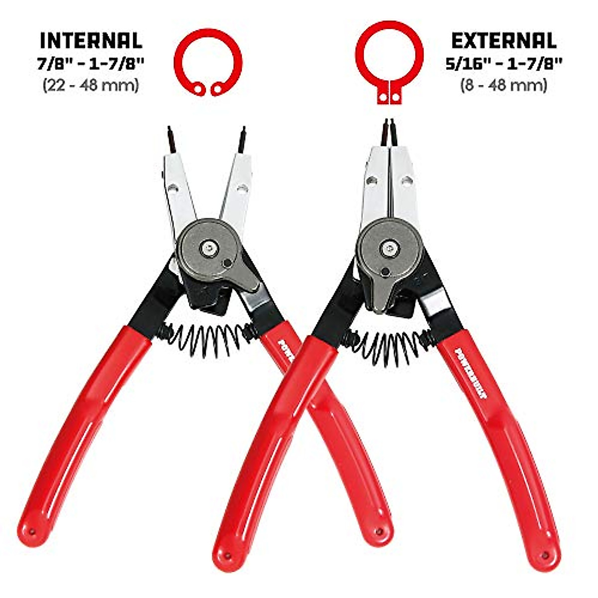 Powerbuilt Combo Switch Internal/External Snap Ring Pliers, Straight/Bent Jaw for Ring Remover, Extra Tips - 941456