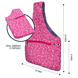 JamieCraft Yarn Bag – Portable, Light, and Easy to Carry Canvas Wrist Bag for Crochet and Knitting On The Go, Project Bag Holds Supplies and 14 Inch Needles or Hooks (Purple Dots)