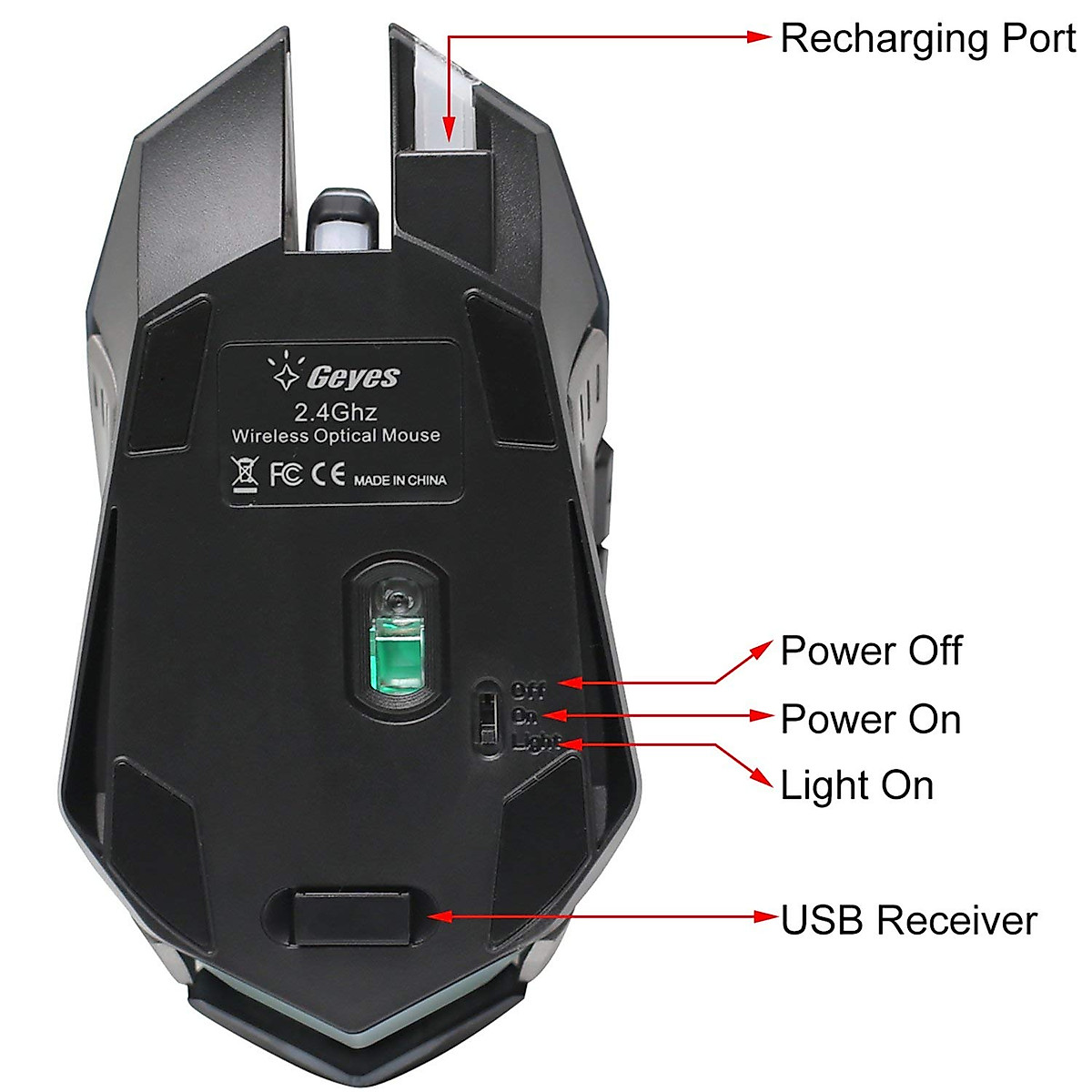 VEGCOO Wireless Gaming Mouse, C8 Wireless Rechargeable Mouse with Colorful LED Lights and 2400/1600/1000 DPI for Laptop and Computer (C9 Silver)