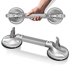 DAILYLIFE Suction Cup Grab Bar Bathroom, Tool Free Shower Handle, Portable Grab Handle for Bathtub, Safety Rail for Handicap Elderly Senior, Quick (Dis) Assemble, Heavy Duty (253 LB), 17 inch Silver