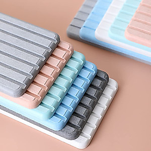 NiuYichee 2 PCS Water Absorbent Diatomite Coasters Rectangle, Grooved Design, Water Absorbing Stone Used for Hand Soaps & Plants & toiletries in The Modern Home (White)