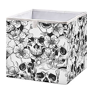 WELLDAY Storage Basket White Skull Foldable 11 x 11 x 11 in Cube Storage Bin Home Decor Organizer Storage Baskets Box for Toys, Books, Shelves, Closet, Laundry, Nursery