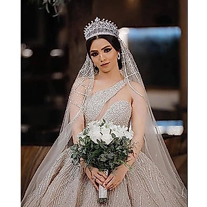 FASNAHOK Tall Crowns for Women Princess Silver Wedding Tiaras with Crystal Cubic Zirconia Large Birthday Party Pageant Hair Accessories Gifts for Women Girlfriend