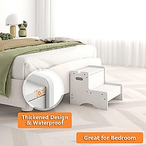 White Wooden Step Stool for Kids, 2 Step Safety Kids Stepping Stool for Bathroom Kitchen Bedroom with 350 lbs Capacity, Toddler Step Stool Children's Stool Potty Stool