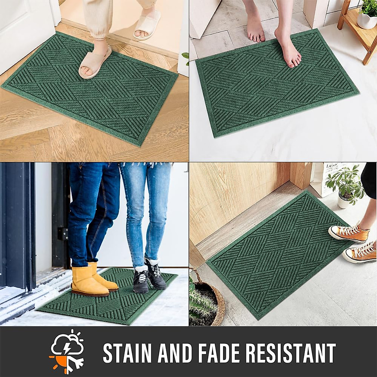HIYARD Sturdy Front Door Mat, Absorbent Muddy Dirt Resist Welcome Door Mats Outdoor Indoor, Stain and Fade Resistant, Non-Slip Rubber Backing Low Profile Doormat for Entryway, 30×17, Green