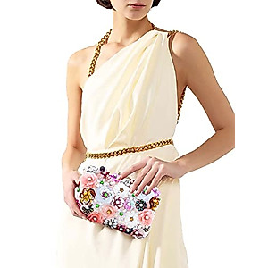 Yokawe Women's Evening Bag Flower Party Prom Clutch Purse Floral Beidal Wedding Handbag (Champagne)