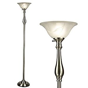 LIGHTACCENTS Royal Floor Lamp with Brushed Nickel Finish and White Alabaster Glass Shade Model 16176-25 - Stand Up Lamp for Living Room - Transitional Standing Torchiere 72" Tall (Brushed Nickel)