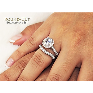 Engagement Ring Set Wedding 100% Solid Sterling Silver 925 Rhodium Plating Cubic Zirconia Stones AAAAA+ Alternative to Diamonds 2.5 Carats Anniversary Marriage Bridal Promise Design Valentine