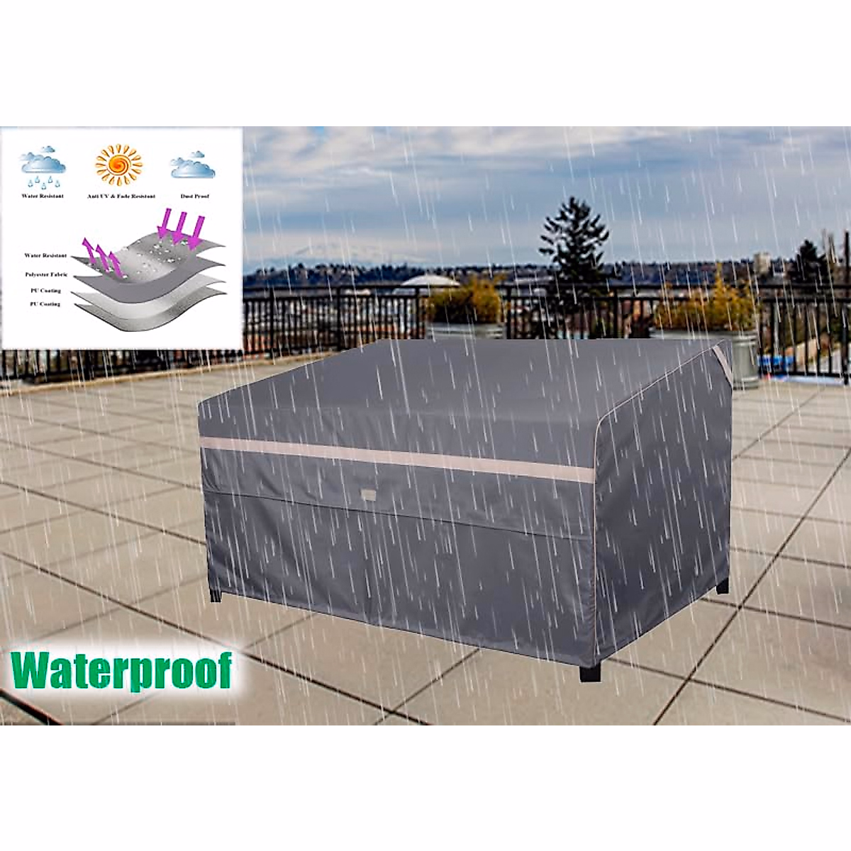 Garden Balsam Fade Resistant Waterproof Heavy Duty Patio Furniture Sofa Cover Dark Grey 52"W X 32"D X 33"H for Patio Furniture Loveseat Cover Outdoor Sofa Cover