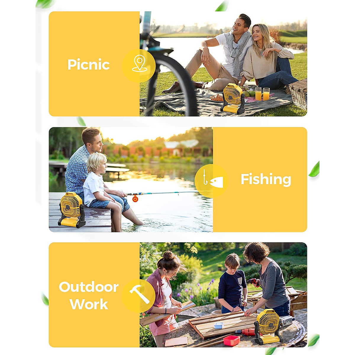 10400mAh Solar fan, Camping Fan with Solar Panel, 7W Rechargeable Solar Powered Fan for Outside, LED Lantern, Stepless Speed and Quiet Battery Operated Tent Fan for Picnic, Barbecue, Fishing, Travel