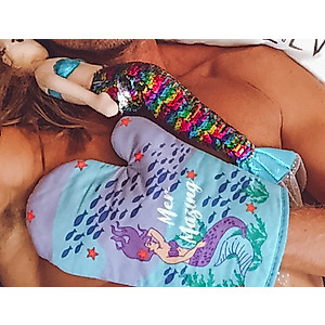 Mer-Mazing Oven Mitt Funny Mermaid Ocean Sea Mystical Kitchen Glove Funny Graphic Kitchenwear Funny Summer Novelty Cookware Blue Oven Mitt