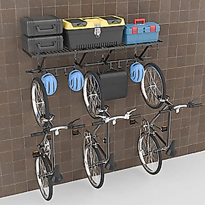 Garage Wall Shelving Includes Bike Hooks,Wall Shelf Garage Organization System 32”x 14”Loads 250 lbs Heavy Duty Sturdy Wall Shelves Black 30-inch Garage Storage Rack, Floating Shelves (1 Pack)