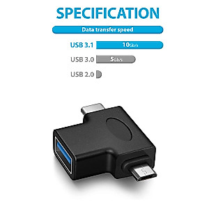2 in 1 OTG Converter USB 3.0 to Micro USB and Type C Adapter USB3.0 Female to Micro USB Male and USB C Male Connector (1 Pack)