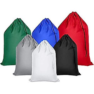 6 Pieces Heavy Duty Large Laundry Bags 3 Sizes Nylon Travel Camp Laundry Bag with Locking Drawstring Machine Washable Dirty Clothes Organizer Easy Fit a Laundry Hamper or Basket(Mixed Color)
