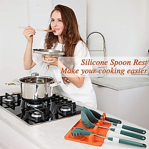 Lyrepie Upgrade Silicone Spoon Rest with Drip Pad, Silicone Utensil Rest Heat-Resistant, Spoon Holder for Kitchen Counter or Stove Top（Spoons are Not Included）