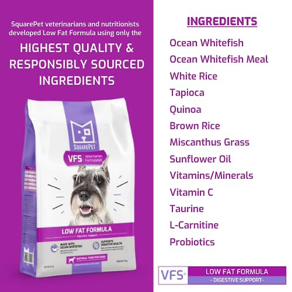 SquarePet Veterinarian Formulated Solutions Low Fat Content Lean Whitefish, Highly Digestible, Dry Dog Food 22lbs