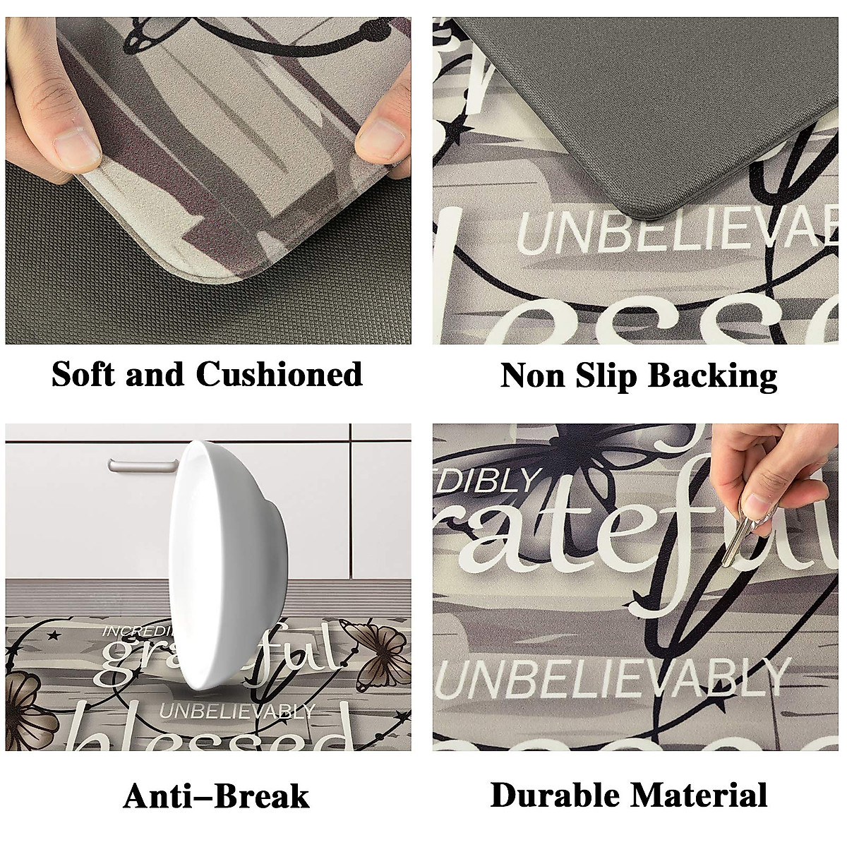 Anti Fatigue Kitchen Mat Set of 2, Cushioned Anti Fatigue Mat Kitchen, Thick PVC Ergonomic Rug, Long Sink Mat Foam Rugs, Waterproof, NonSlip Kitchen Mats & Runner Farmhouse Rugs for Sink and Office