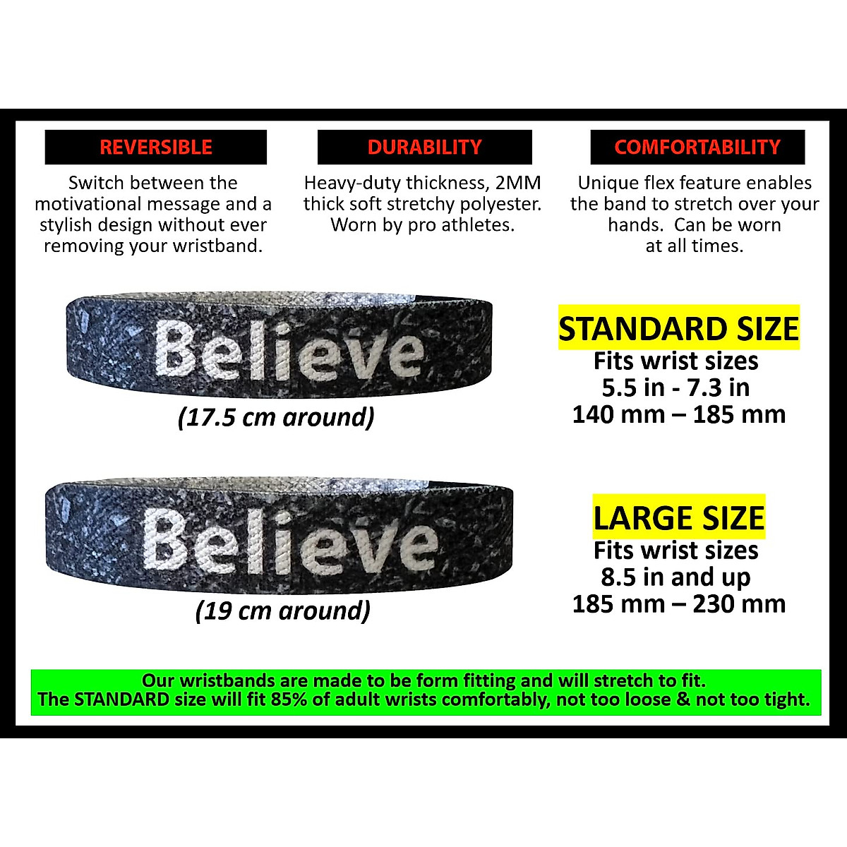 We Keep You Motivated Motivational & Inspirational Bracelet – Believe Uplifting Positive Affirmations Reversible Stretch Wristband - Encouragement Focus Fitness Sports Motivation LLC