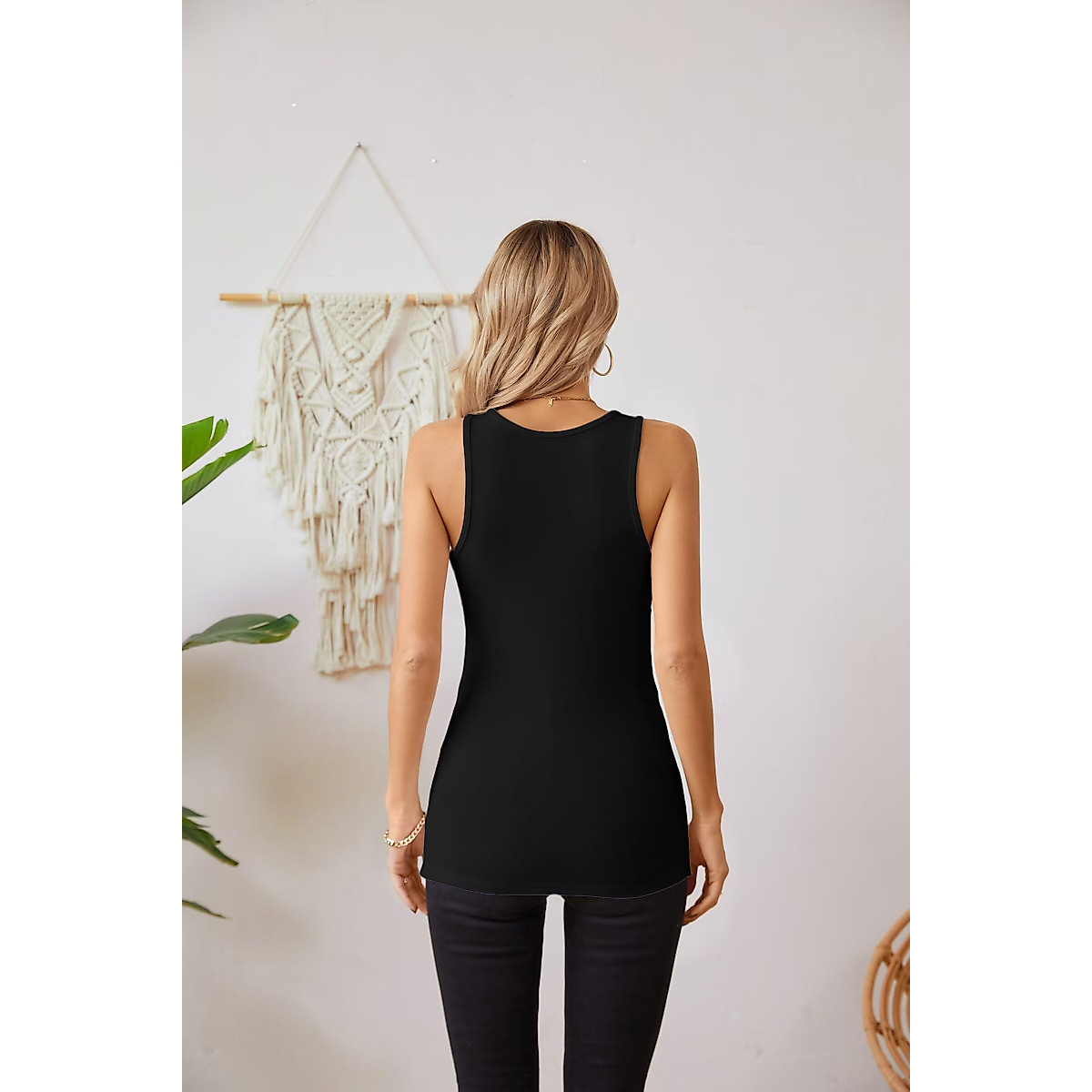 VICHYIE Womens Tank Top Round Neck Basic Ribbed Racerback Blouse Sleeveless Slim-Fit Shirts Black S