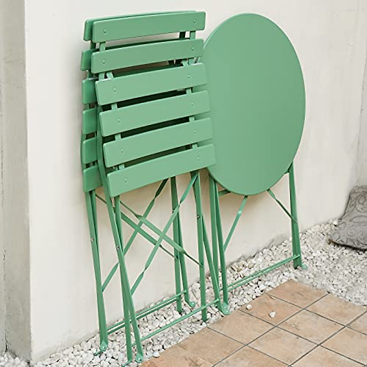 Grand patio 3pc Metal Folding Bistro Set, 2 Chairs and 1 Table, Weather-Resistant Outdoor/Indoor Conversation Set for Patio, Yard, Garden-Pea Green