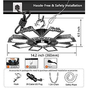 Fucoda LED Shop Light 250W Eqv 800W 35000lm High Bay Light, Daylight White No-Dimmable, Ceiling Hook Hanging LED Barn Light with 5ft US Plug, Ideal for Workshop, Shop, Garage, Warehouse (250W 4Pack)