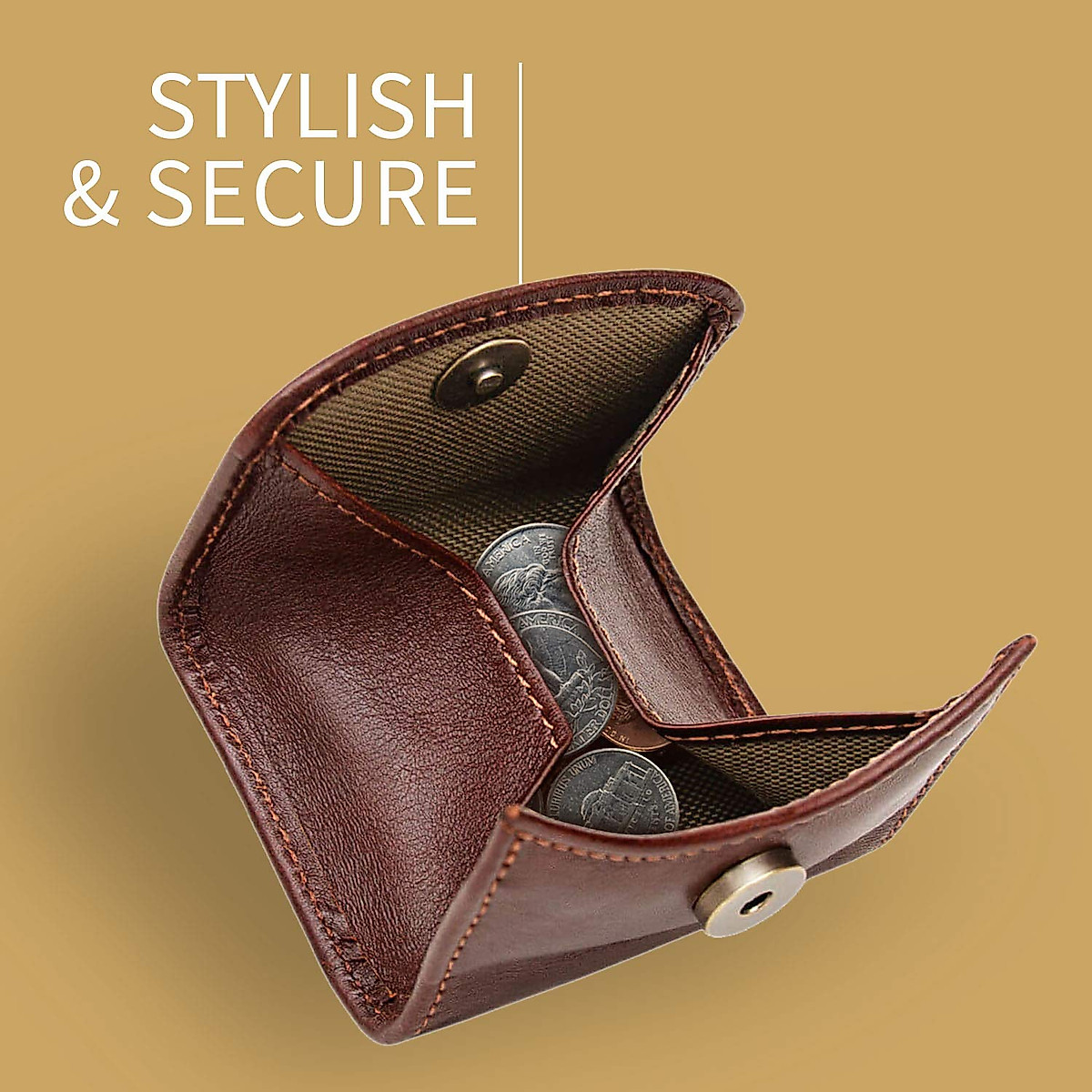 Maruse Slim Handmade Italian Leather Coin Purse with Magnetic Closure, Brown