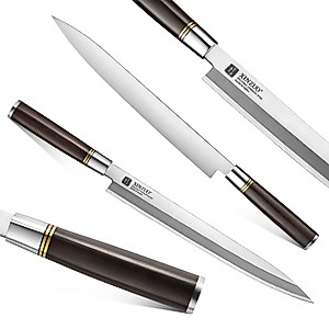 XINZUO 12 Inch Sashimi Knife X7Cr17MoV Forged Steel,Traditional Japanese Crafts Yanagiba Filleting Knife,Single-edged Blade,Professional Chef Sushi Knife-Ebony Wood Handle-Betula Wooden Sheath