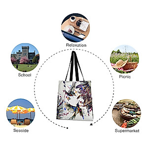 Canvas Tote Bag Watercolor Bird Hummingbird Feather Large Shopper Bag with Zipper Pocket Reusable Casual Shoulder Bag for Women Men