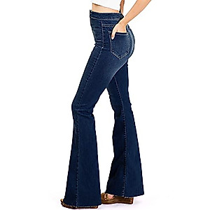 Cello Jeans Women's Juniors High Rise Stretchy Flared Jeans (3, Dark Denim)