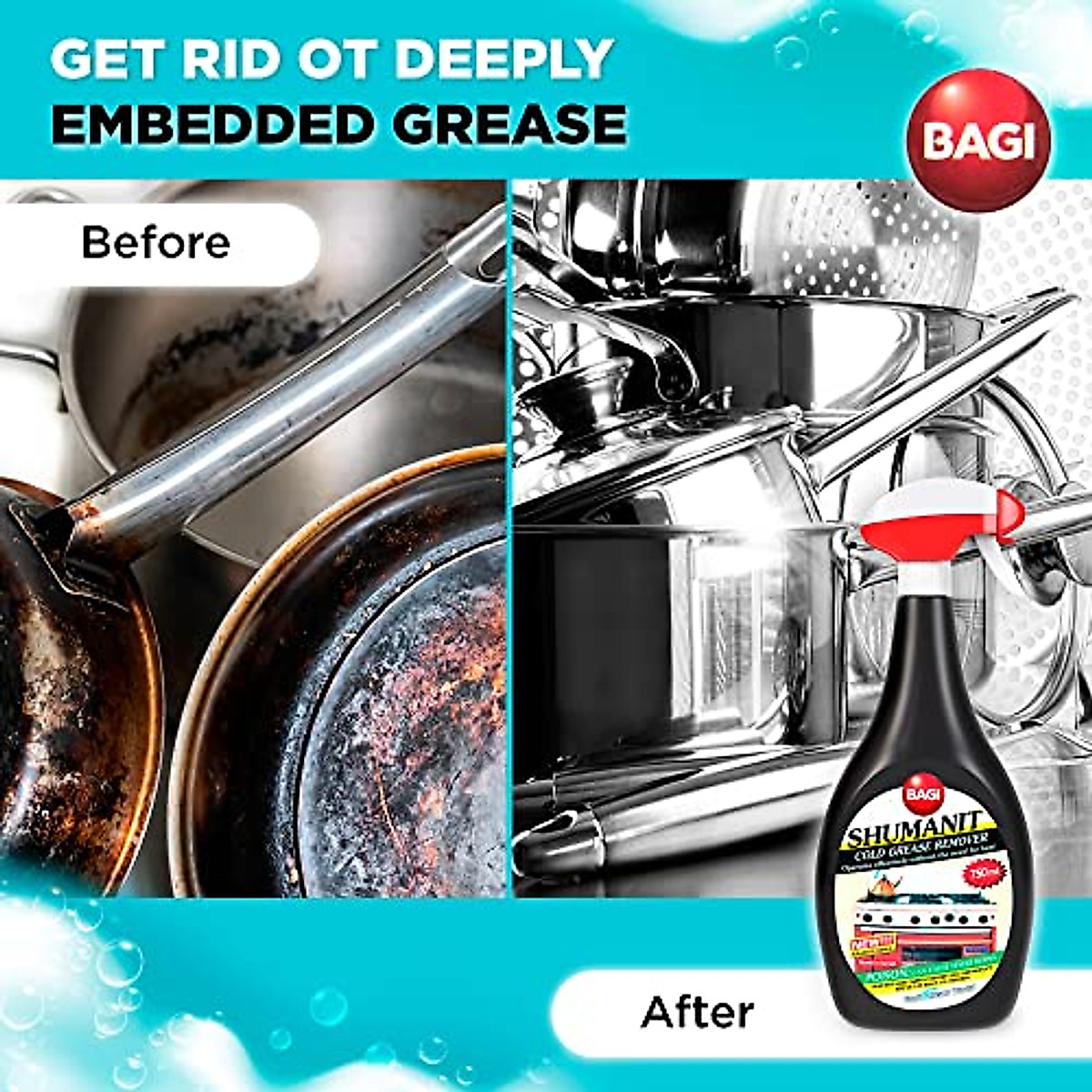 BAGI SHUMANIT - Cold Grease Remover. Spray for The immediate Removal of Stubborn and Burnt fats/Grease