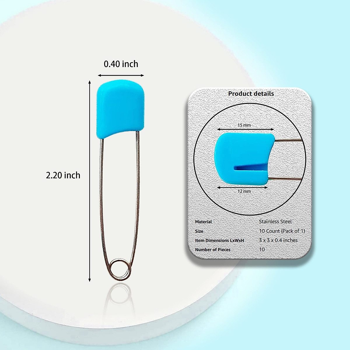 Lxnoap 10 pcs Cloth Diaper Pins Stainless Steel Traditional Safety Pin (Blue)