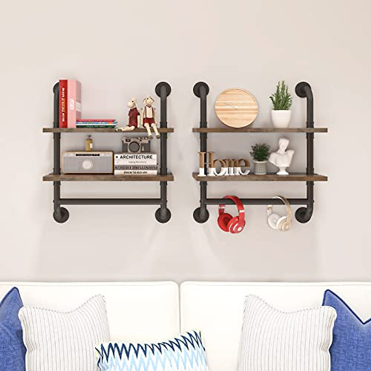 Homaterial Industrial Pipe Shelving Bathroom Shelves Wall Mounted with Towel Bar,23.5in Adjustable Rustic Wood Floating Shelf,2 Tier Farmhouse Towel Rack Metal Wall Shelf for Home&Bathroom