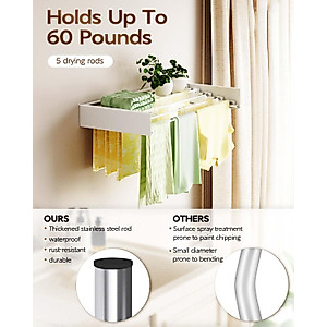 Vikaqi Wall Mounted Clothes Drying Rack 31.5", Foldable Wall Mount Laundry Drying Rack Folding Indoor, Drying Rack Clothing Collapsible, Towel Drying Rack with Wall Template