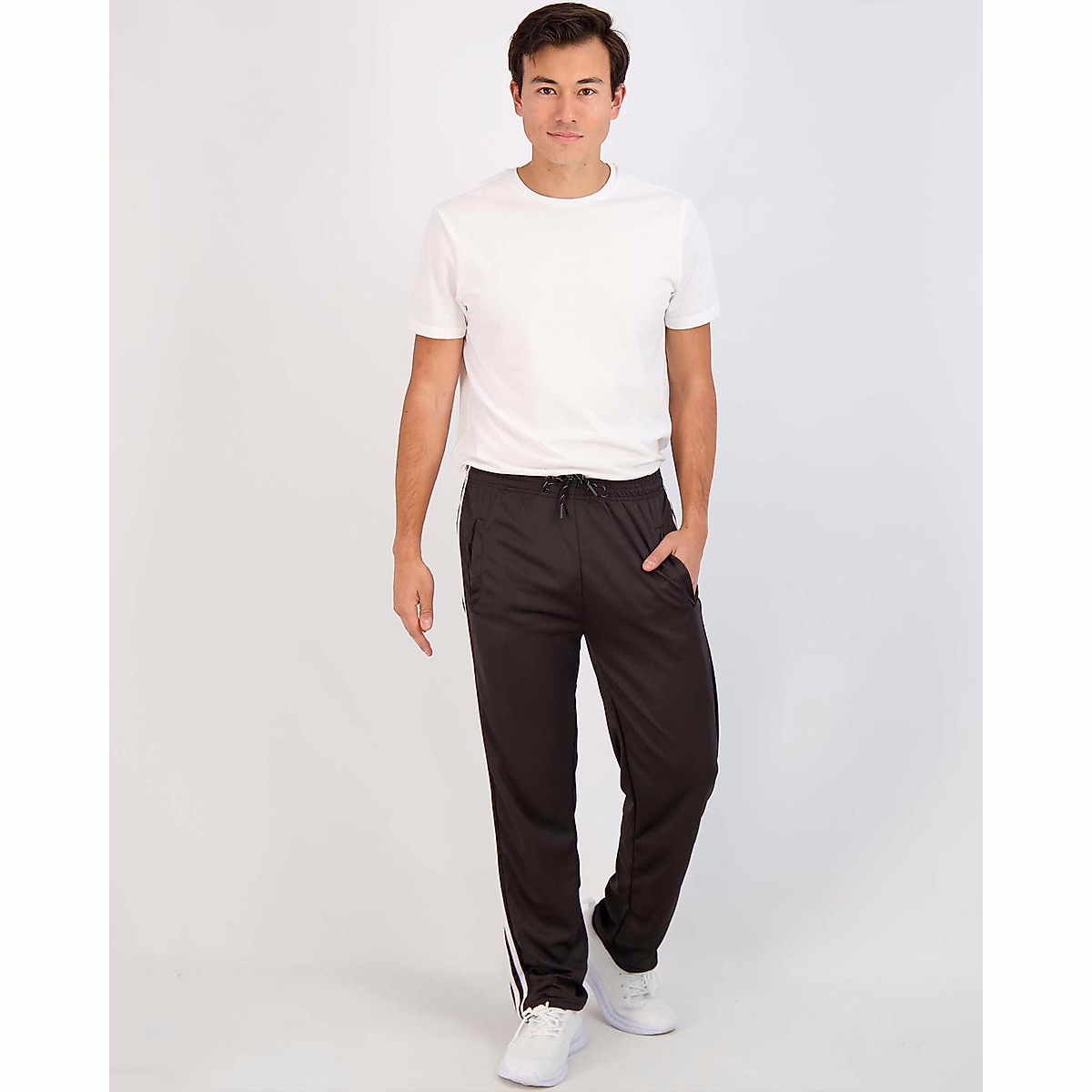 Real Essentials Men's Mesh Athletic Active Gym Workout Open Bottom Sweatpants Pockets Sports Training Soccer Track Running Casual Lounge Comfy Jogging Quick Dry Drawstring Pants- Set 5, XL,Pack of 3