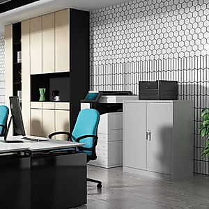 Reemoon Metal Storage Cabinet with Locking Doors and Adjustable Shelves, 41.6" Small Steel Storage Cabinet for Home Office, Grey