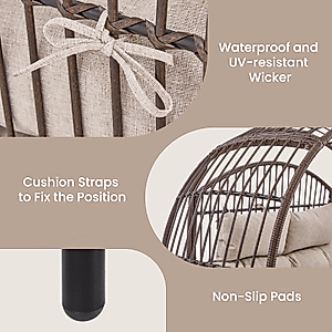 LUMIINOFAMI Outdoor Glider Egg Chair, Oversized 2 Person Egg Rocking Chair with Thick Cushions, Wicker Egg Chair Rattan Porch Furniture Loveseat Lounge Chair for Bedroom Sunroom Backyard(Brown)