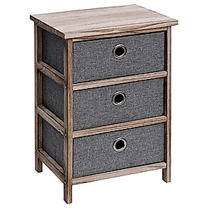 ECOMEX Nightstand Set of 2, Nightstands with Drawer, Wood Nightstand Easy Assembly Bedside Table with 3 Fabric Drawers,Small Nightstand for Bedroom.Grey