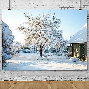 House Garden Trees Covered Snow A Cold Sunny Winters Day Clear Blue Photography Backdrop Photographer Portrait Banner Photo Studio Photobooth Prop Photography Background Decoration Supplies 7×5ft