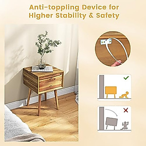 Giantex Nightstand with 2 Drawers Set of 2, Mid Century Modern Bedside Table with Solid Wood Legs, Practical End Side Table for Living Room Bedroom Small Space, Night Stand, Walnut