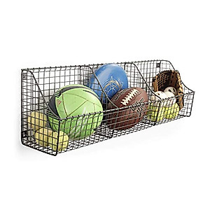 Spectrum Diversified Mount Triple Wire 3 Storage Bins Decor & Entryway Organization, Rustic Farmhouse Wall Basket, Industrial Gray