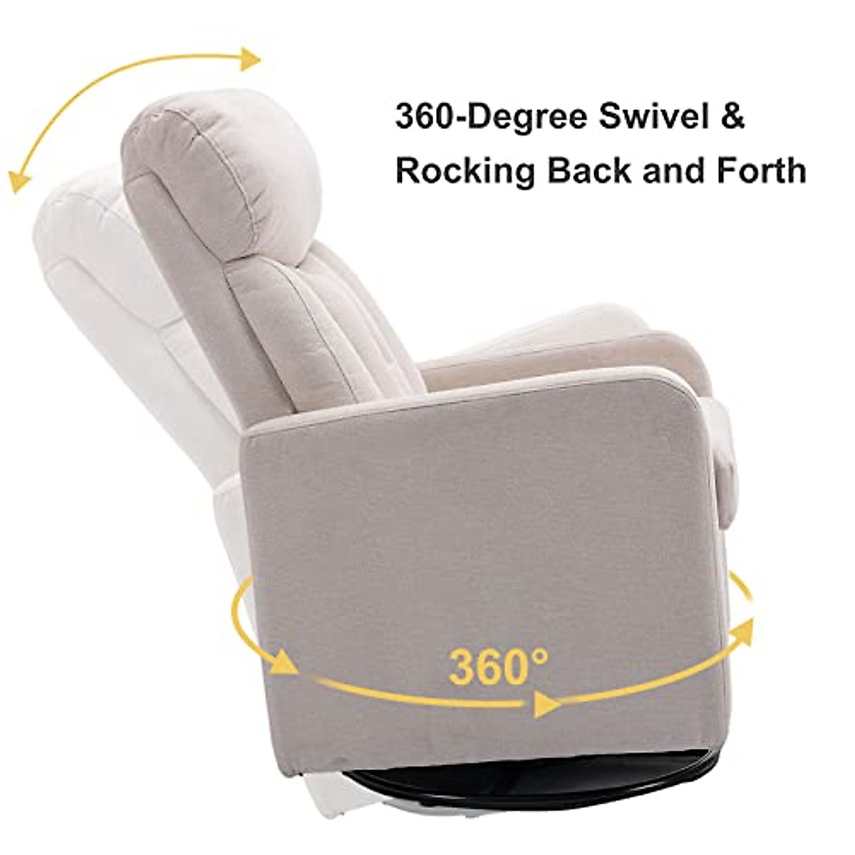 Taiweny Swivel Rocking Chair with Storage Ottoman, Linen Fabric Upholstered Glider Rocker Armchair and Folding Foot Stool for Nursery, Bedroom, Living Room, Home Office (Beige)