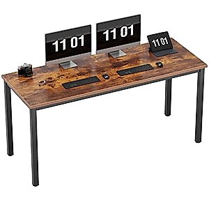 Need 63 Inch Large Computer Desk - Modern Simple Style Home Office Gaming Desk, Basic Writing Table for Study Student, Black Metal Frame, Rustic Brown
