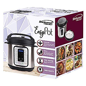 Brentwood Select EPC-636 8-in-1 Electric Pressure Slow, Rice, Egg Cooker, Sauté, Steam, Yogurt, and Food Warmer, 6 Quart, Staiinless Steel/Black