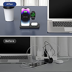 Charging Station for Apple Multiple Devices, 3 in 1 Fast Wireless Charger Foldable for iPhone 14/13/12/11/Pro/XS/Xs Max/XR/X/SE/8/8 Plus Apple Watch 8/7/6/SE/5/4/3/2 AirPods 3/2/Pro with Adapter