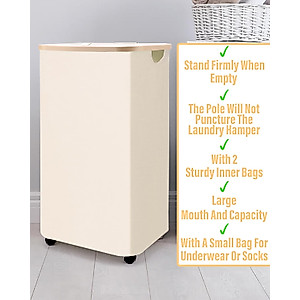 100L Laundry Hamper With Wheels,Large Collapsible Rolling Laundry Basket,Dirty Clothes Hamper With Lid in Laundry Room Bedroom Bathroom College Dorm for Adults,Beige