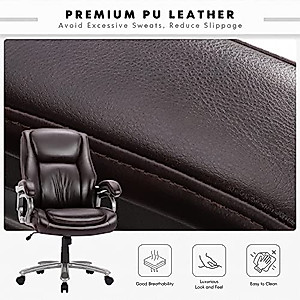 COLAMY Big & Tall Office Chair 400lbs Wide Seat- High Back PU Leather Executive Computer Desk Chair for Heavy People-Brown
